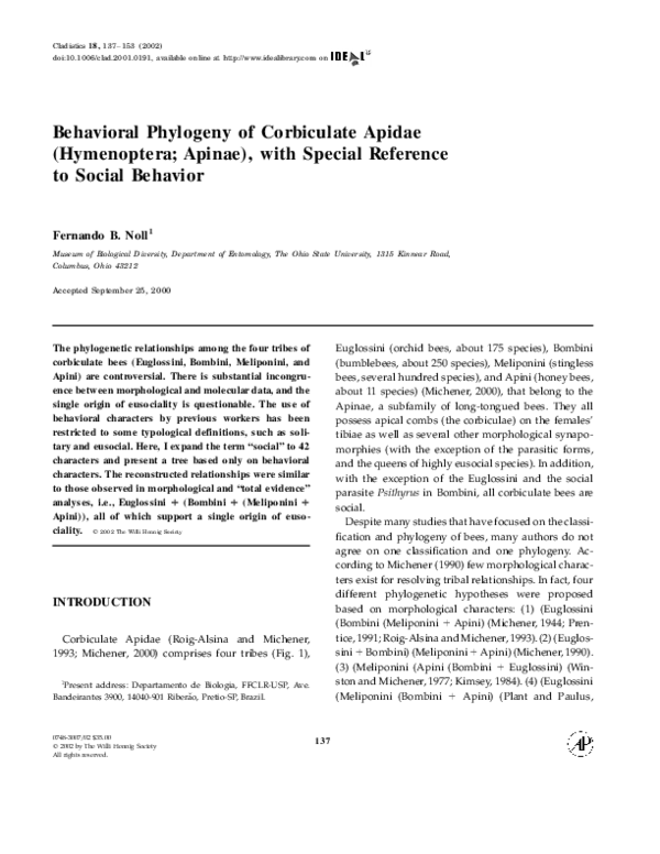 (PDF) Behavioral phylogeny of corbiculate Apidae (Hymenoptera; Apinae ...