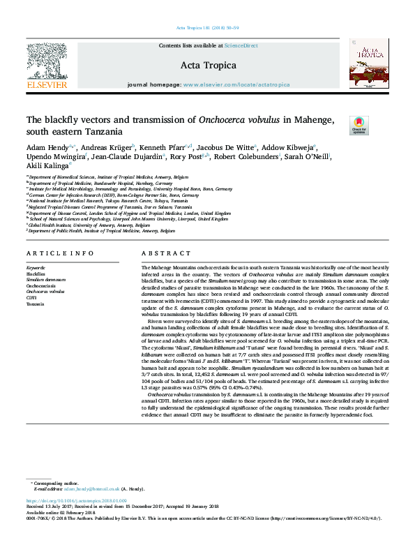 (PDF) The blackfly vectors and transmission of Onchocerca volvulus in ...