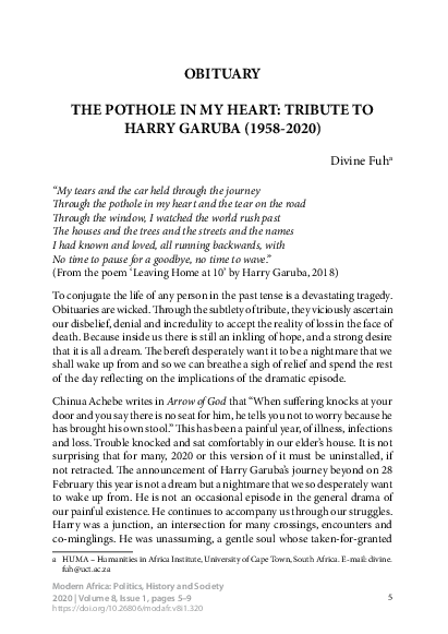 (PDF) The Pothole in My Heart: Tribute to Harry Garuba (1958-2020)