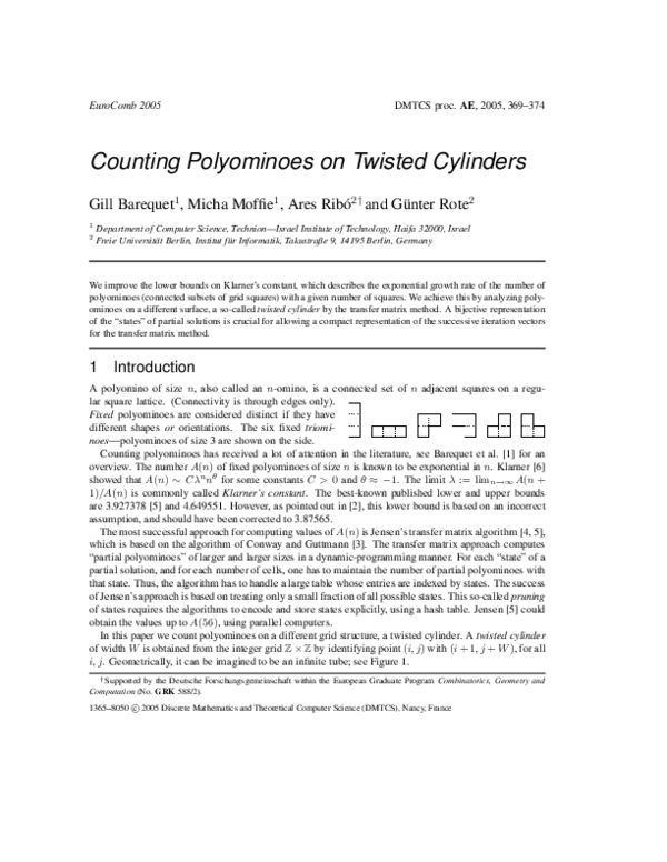 (PDF) Polyominoes on twisted cylinders