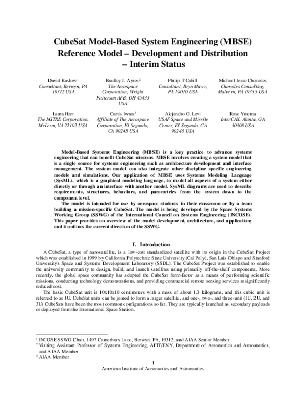 (PDF) CubeSat Model-Based Systems Engineering (MBSE) Reference Model - Development and ...