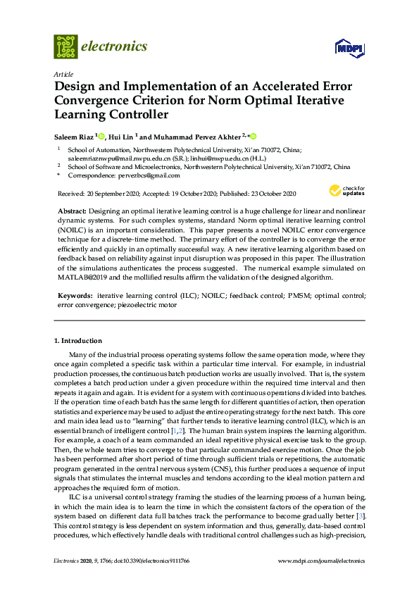 (PDF) Design and Implementation of an Accelerated Error Convergence Criterion for Norm Optimal ...