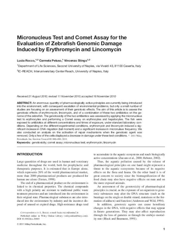 (PDF) Micronucleus test and comet assay for the evaluation of zebrafish ...