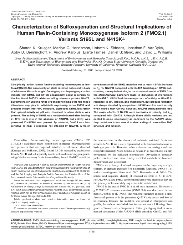 (PDF) Characterization of Sulfoxygenation and Structural Implications ...