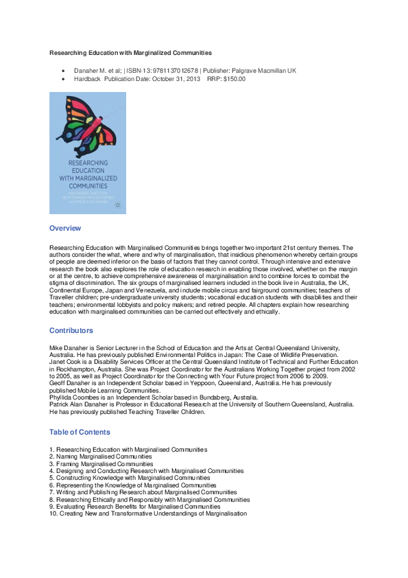 (PDF) Researching Education with Marginalized Communities