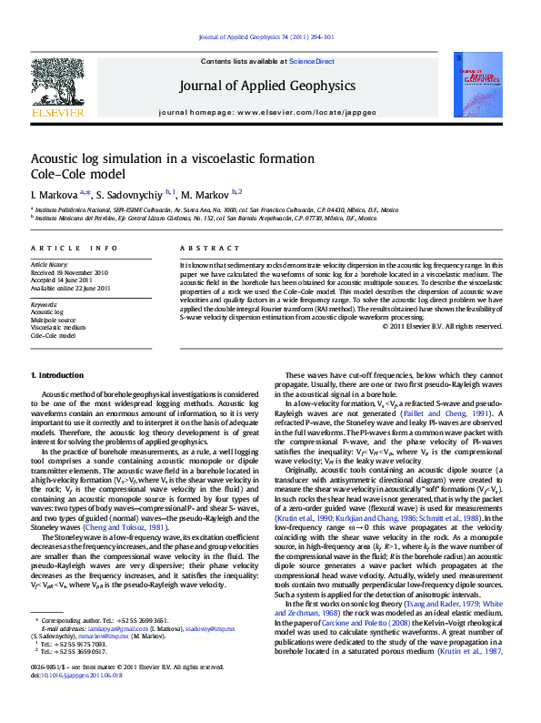 (PDF) Acoustic log simulation in a viscoelastic formation