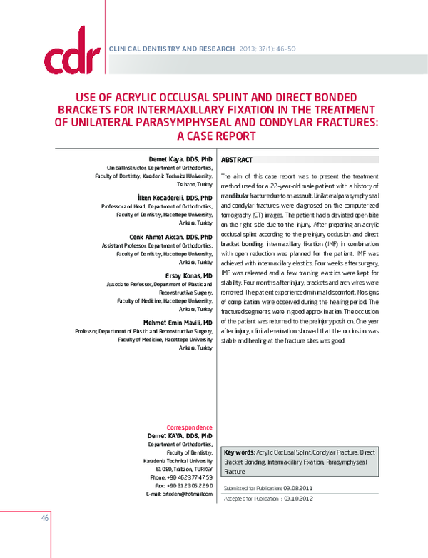 (PDF) Use of Acrylic Occlusal Splint and Direct Bonded Brackets for ...