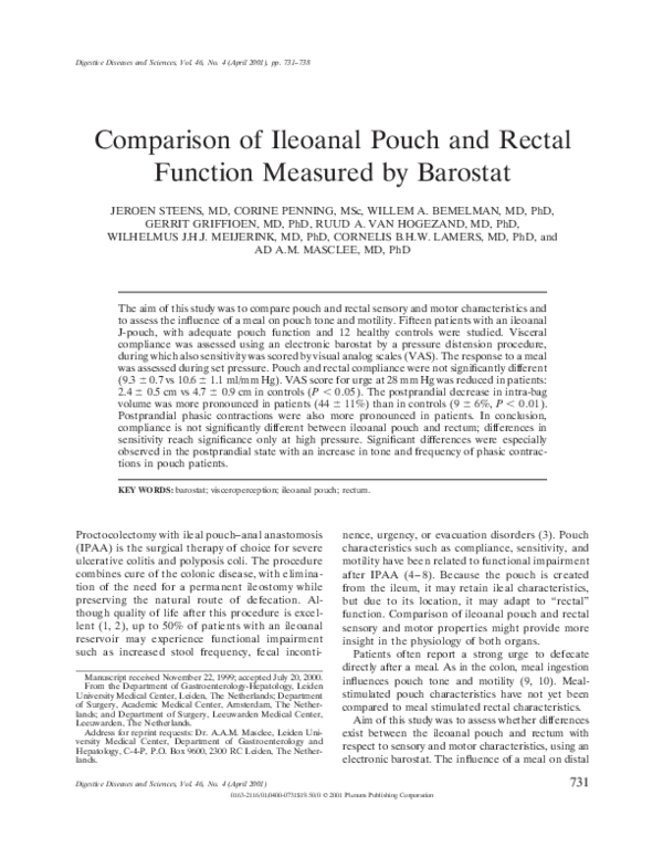 (PDF) Comparison of ileoanal pouch and rectal function measured by barostat