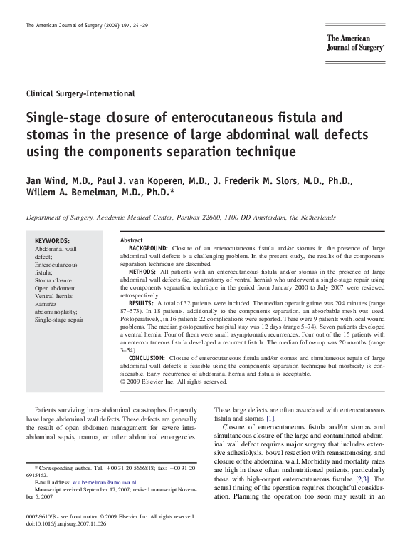 Pdf Single Stage Closure Of Enterocutaneous Fistula And Stomas In The