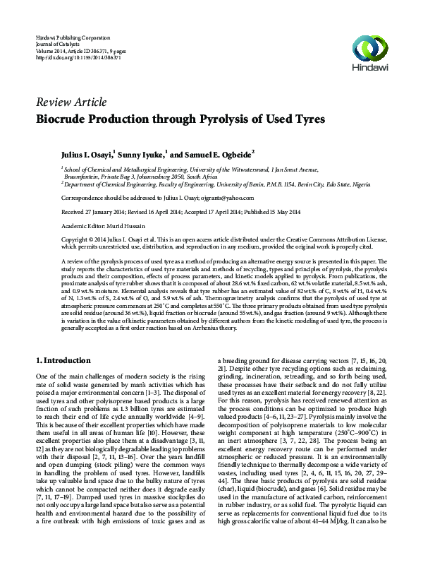 (PDF) Biocrude Production through Pyrolysis of Used Tyres