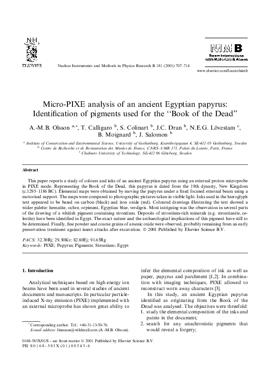 (PDF) Micro-PIXE analysis of an ancient Egyptian papyrus: Identification of pigments used for ...