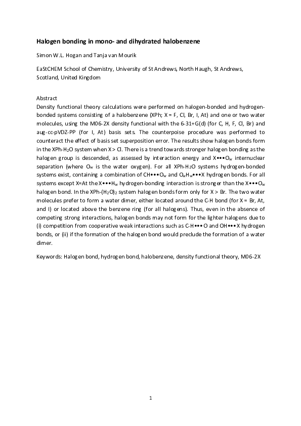 (PDF) Halogen bonding in mono‐ and dihydrated halobenzene
