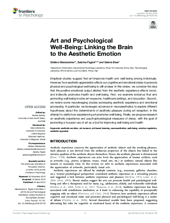 (PDF) Art and Psychological Well-Being: Linking the Brain to the ...