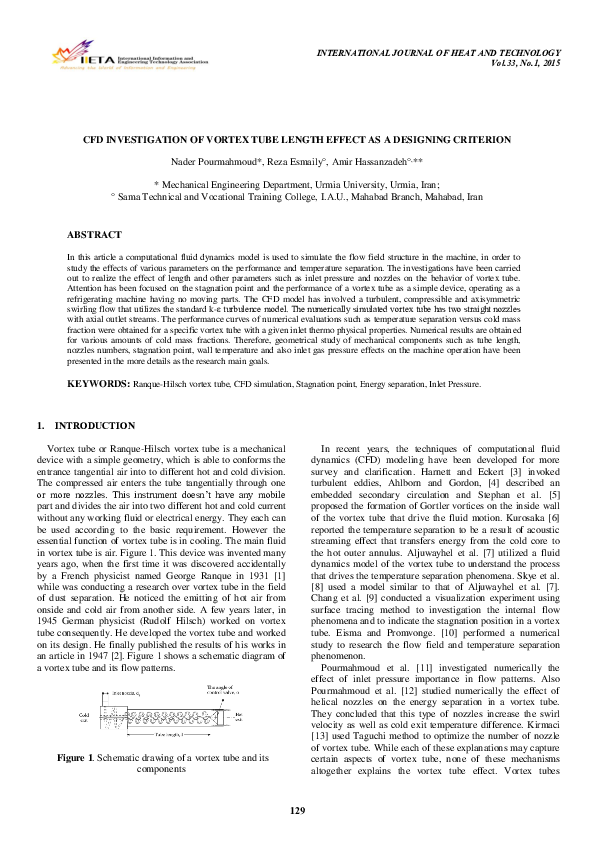 (PDF) CFD Investigation of Vortex Tube Length Effect as a Designing ...