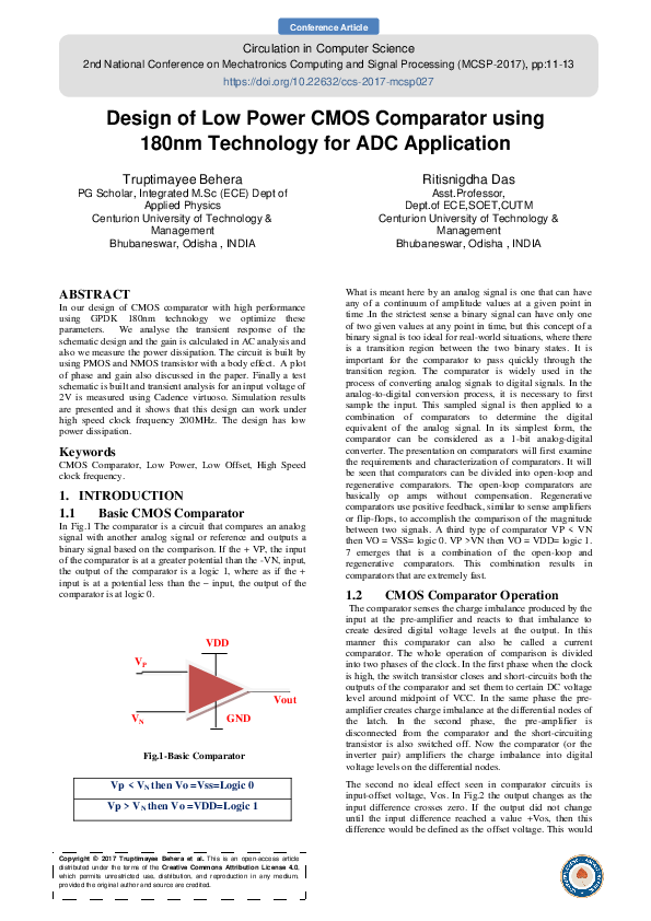 (PDF) Design of Low Power CMOS Comparator using 180nm Technology for ...