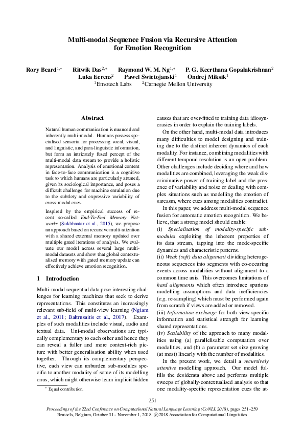 Pdf Recursive Attention For Emotion Recognition