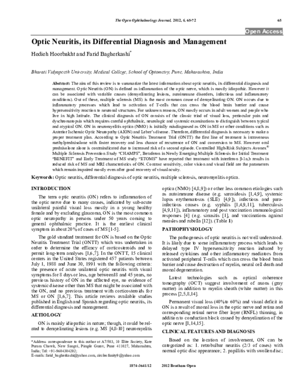 (PDF) Optic neuritis, its differential diagnosis and management