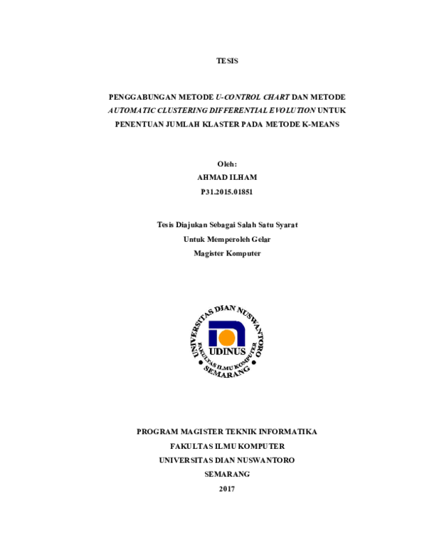 Pdf Penggabungan Metode U Control Chart Dan Metode Automatic Clustering Differential Evolution