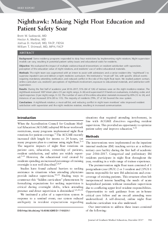 (PDF) Nighthawk: Making Night Float Education and Patient Safety Soar
