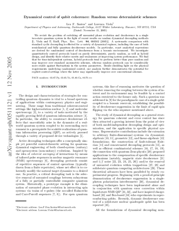 (PDF) Dynamical control of qubit coherence: Random versus deterministic ...