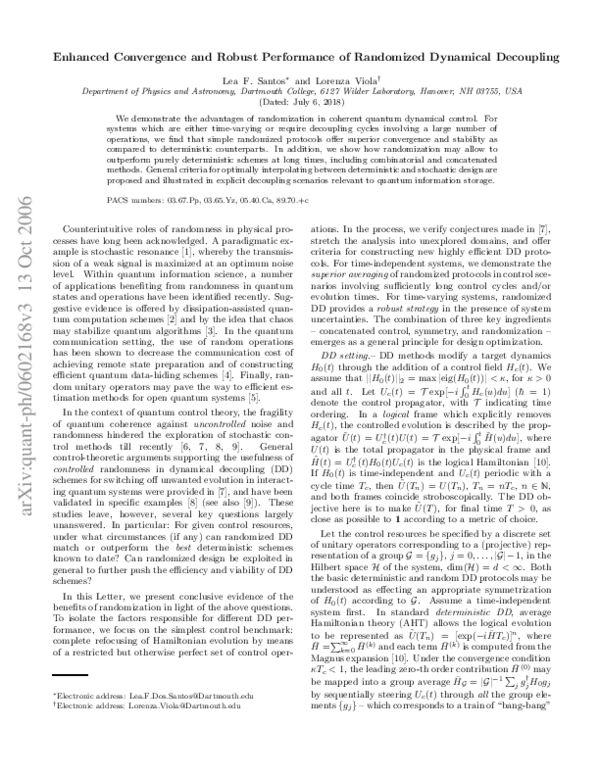 (PDF) Enhanced Convergence and Robust Performance of Randomized Dynamical Decoupling