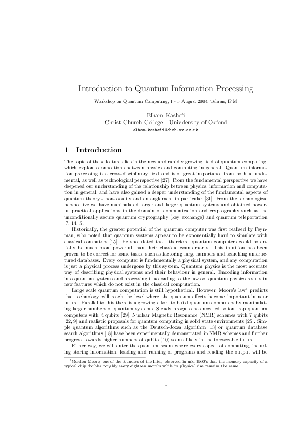 (PDF) Introduction to Quantum Information Processing