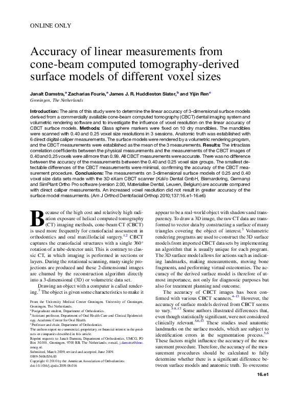 Pdf Accuracy Of Linear Measurements From Cone Beam Computed
