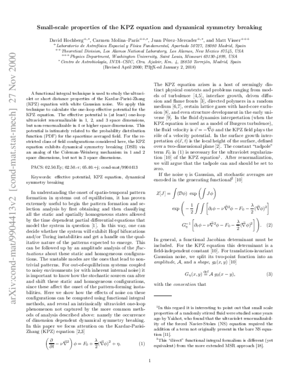 (PDF) Small-scale properties of the KPZ equation and dynamical symmetry ...