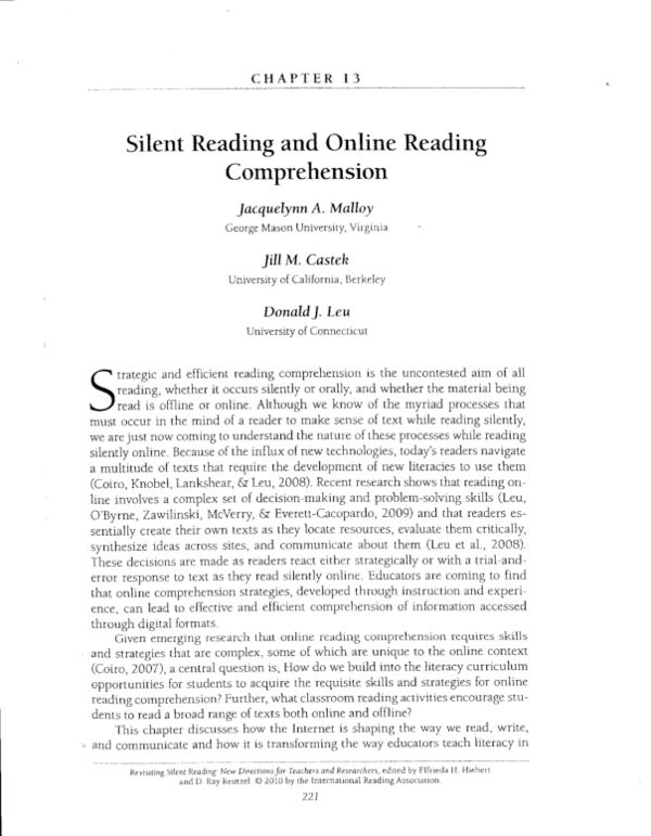 (PDF) Silent Reading and Online Reading Comprehension