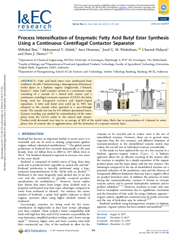(PDF) Process Intensification of Enzymatic Fatty Acid Butyl Ester Synthesis Using a Continuous ...