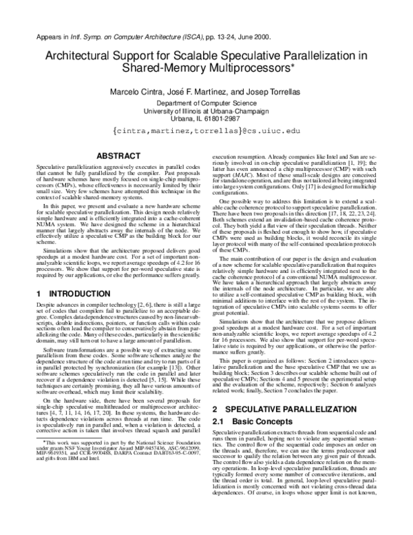 (PDF) Architectural Support for Scalable Speculative Parallelization In Shared-Memory ...