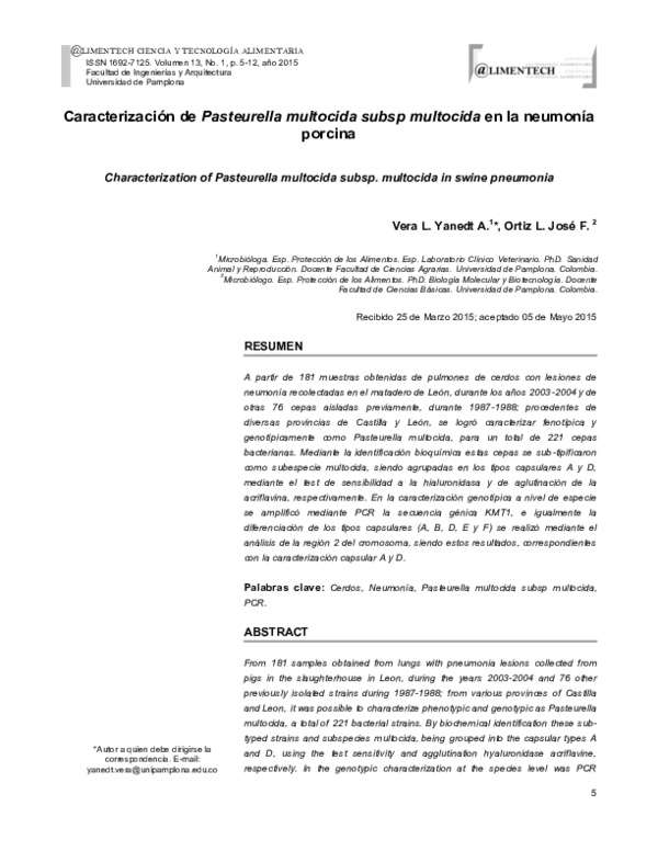 (PDF) CARACTERIZACIÓN DE Pasteurella multocida subsp multocida EN LA NEUMONÍA PORCINA