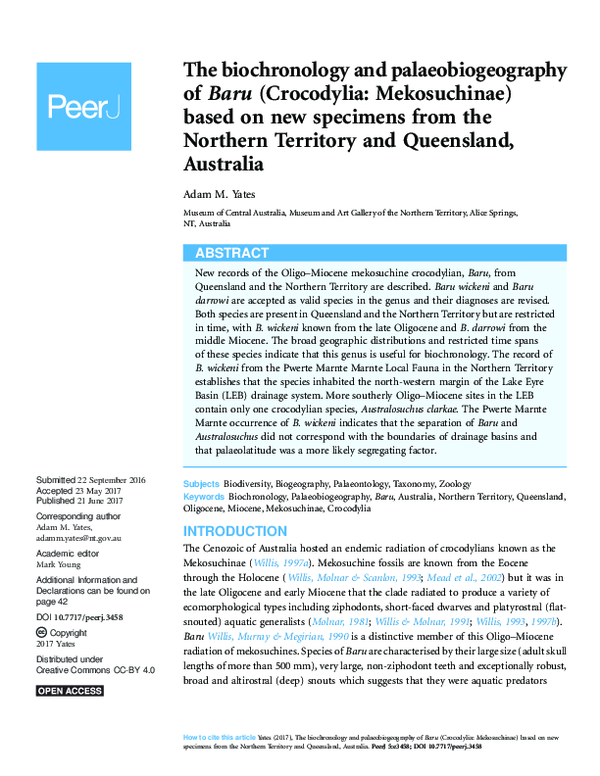 (PDF) The biochronology and palaeobiogeography of Baru (Crocodylia ...
