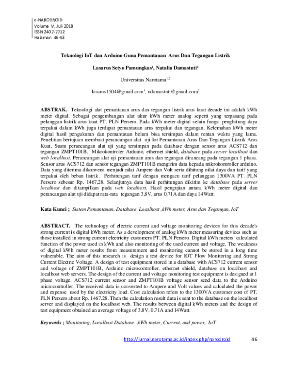 (PDF) Teknologi IoT dan Arduino Guna Pemantauan Arus Dan Tegangan Listrik
