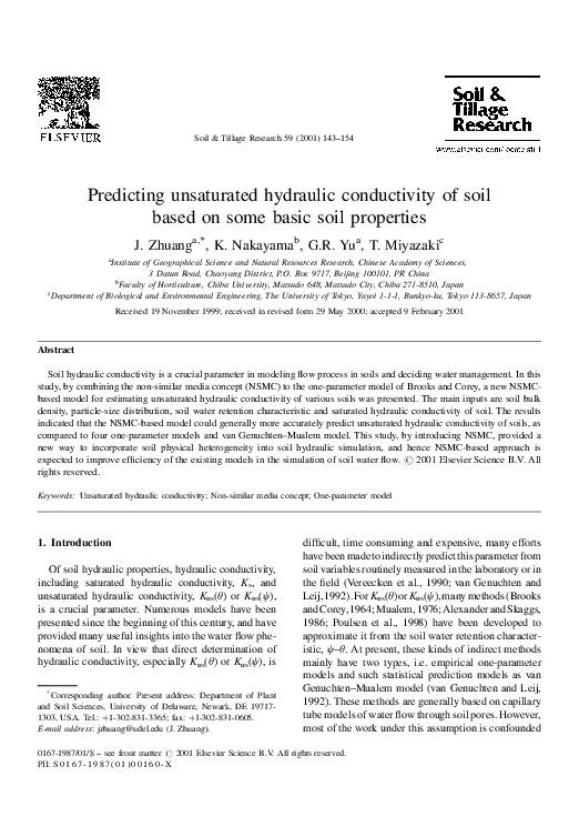 (PDF) Predicting unsaturated hydraulic conductivity of soil based on some basic soil properties