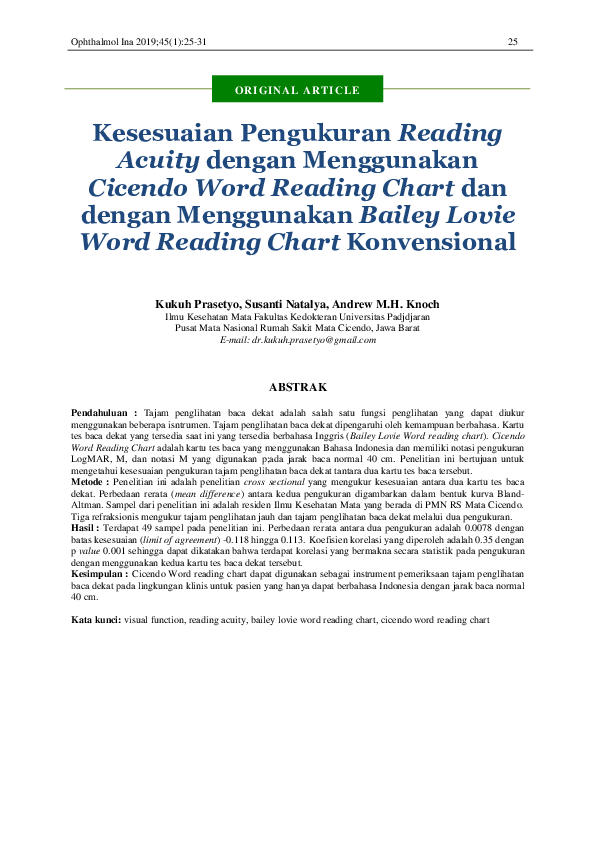 (PDF) Kesesuaian Pengukuran Reading Acuity dengan Menggunakan Cicendo ...
