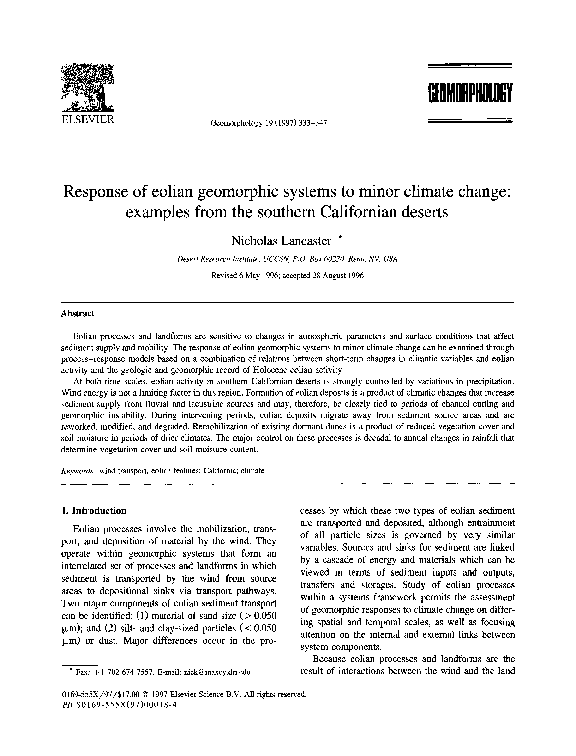(PDF) Response of eolian geomorphic systems to minor climate change: examples from the southern ...