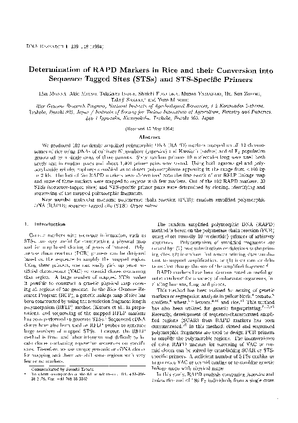 (PDF) Determination of RAPD Markers in Rice and their Conversion into ...