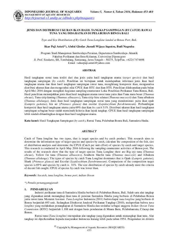 (PDF) Jenis Dan Distribusi Ukuran Ikan Hasil Tangkap Sampingan (By ...