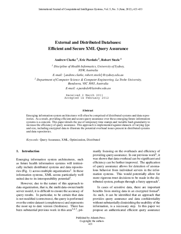 (PDF) External and Distributed Databases: Efficient and Secure XML Query Assurance