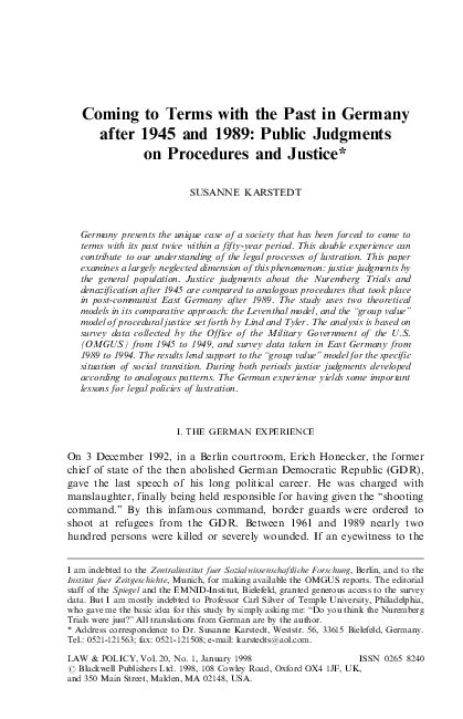 (PDF) coming to Terms with the Past in Germany After 1945 and 1989 ...