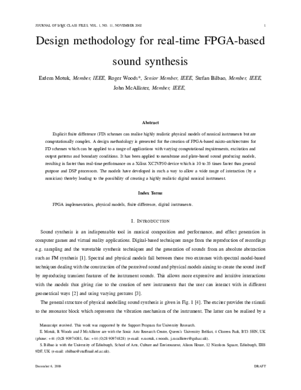 Pdf Design Methodology For Real Time Fpga Based Sound Synthesis