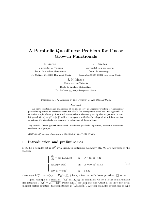 (PDF) A parabolic quasilinear problem for linear growth functionals
