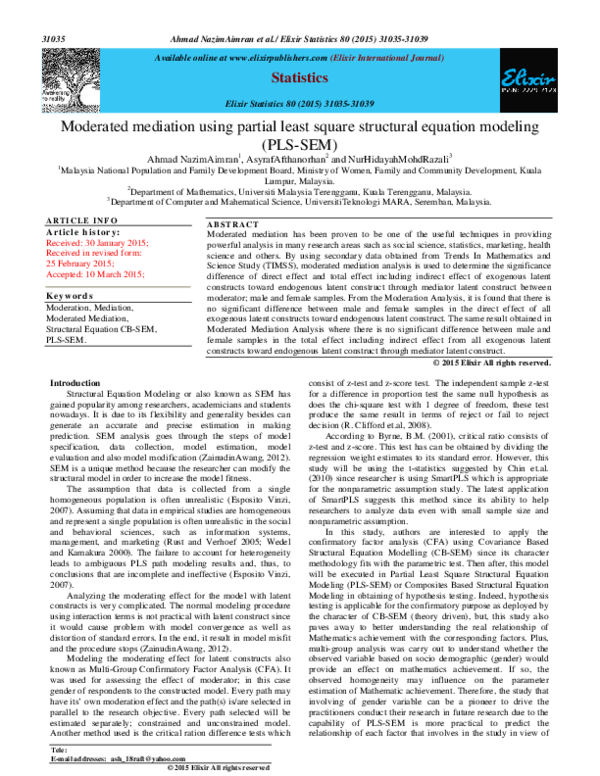 (PDF) Moderated mediation using partial least square structural equation modeling (PLS-SEM)