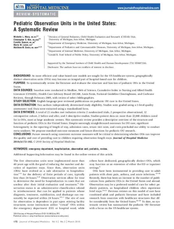 (PDF) Pediatric observation units in the United States: A systematic review