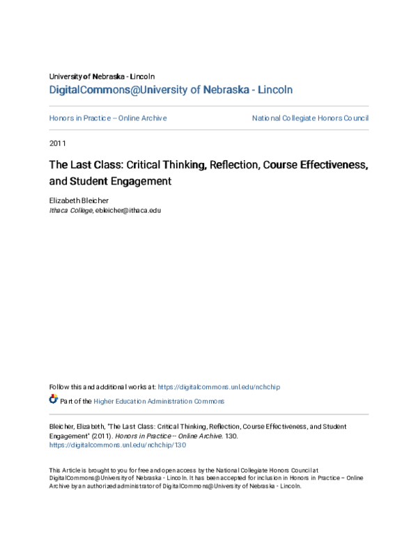 (PDF) The Last Class: Critical Thinking, Reflection, Course ...