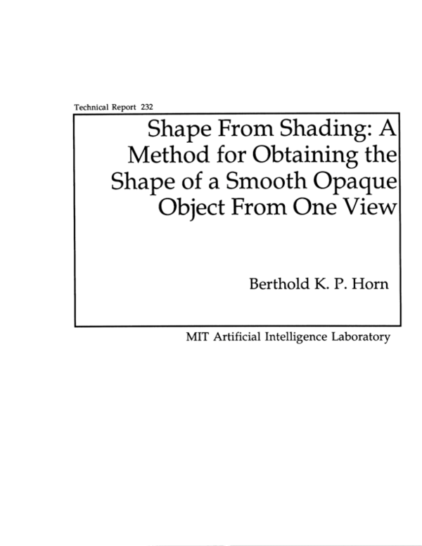 (PDF) Shape From Shading: A Method for Obtaining the Shape of a Smooth Opaque Object From One View