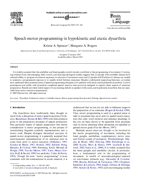 (PDF) Investigations of speech motor programming in ataxic and ...