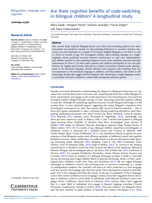 (PDF) Are there cognitive benefits of code-switching in bilingual ...