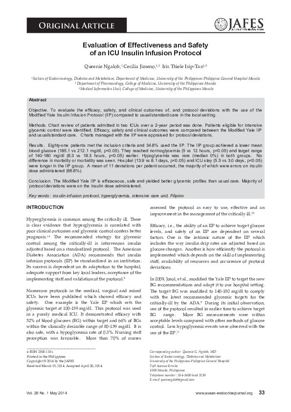 (PDF) Evaluation of Effectiveness and Safety of an ICU Insulin Infusion ...